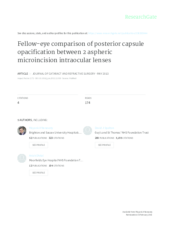 (PDF) Fellow-eye comparison of posterior capsule opacification with ...