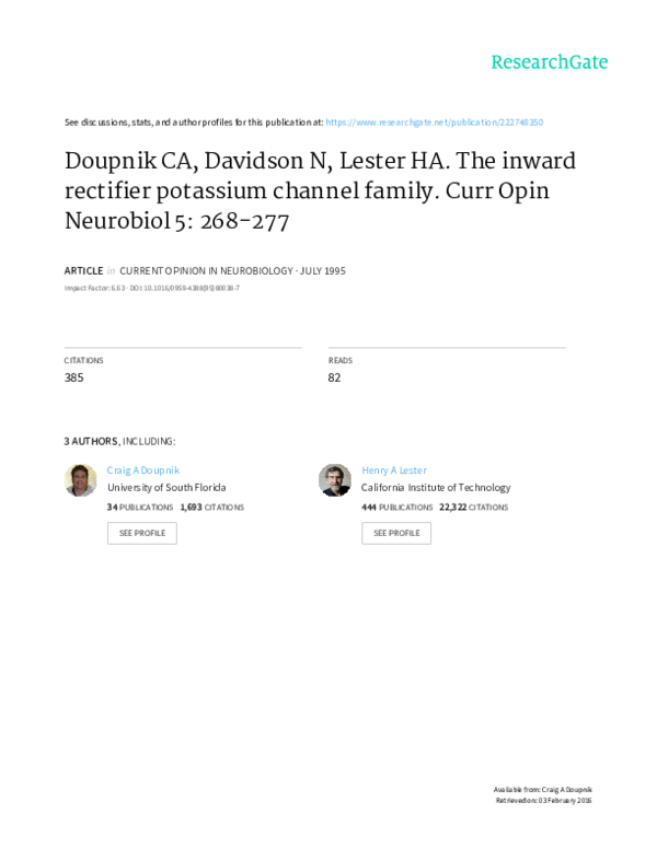 (PDF) The inward rectifier potassium channel family