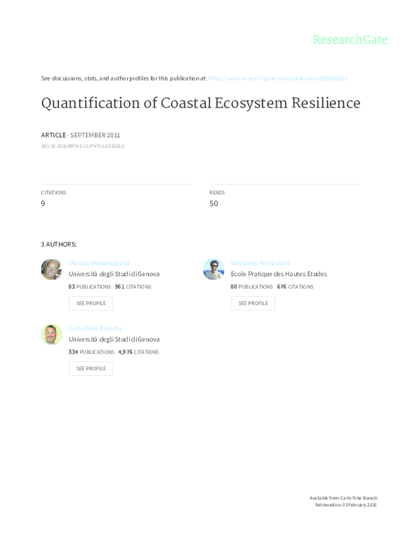 (PDF) Quantification of Coastal Ecosystem Resilience