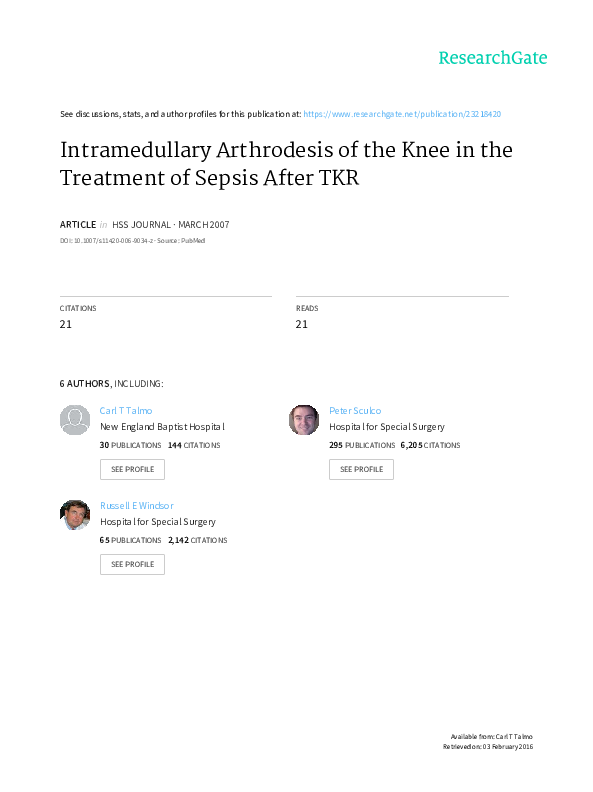 (PDF) Intramedullary Arthrodesis of the Knee in the Treatment of Sepsis ...
