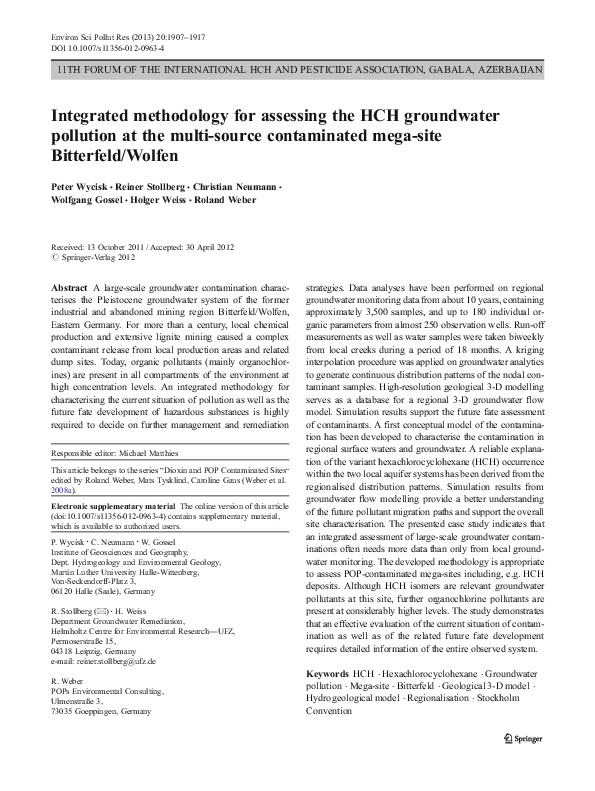 (PDF) Integrated methodology for assessing the HCH groundwater ...