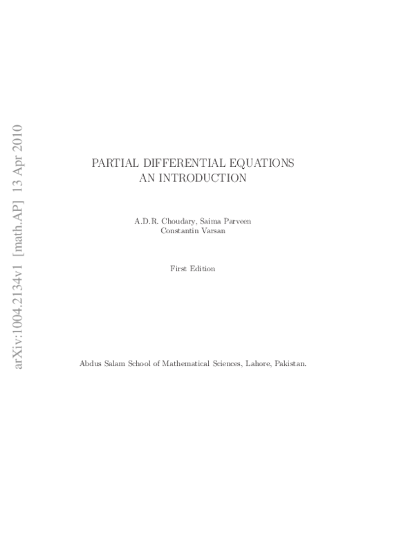 (PDF) Partial Differential Equations: An Introduction to Theory and Applications