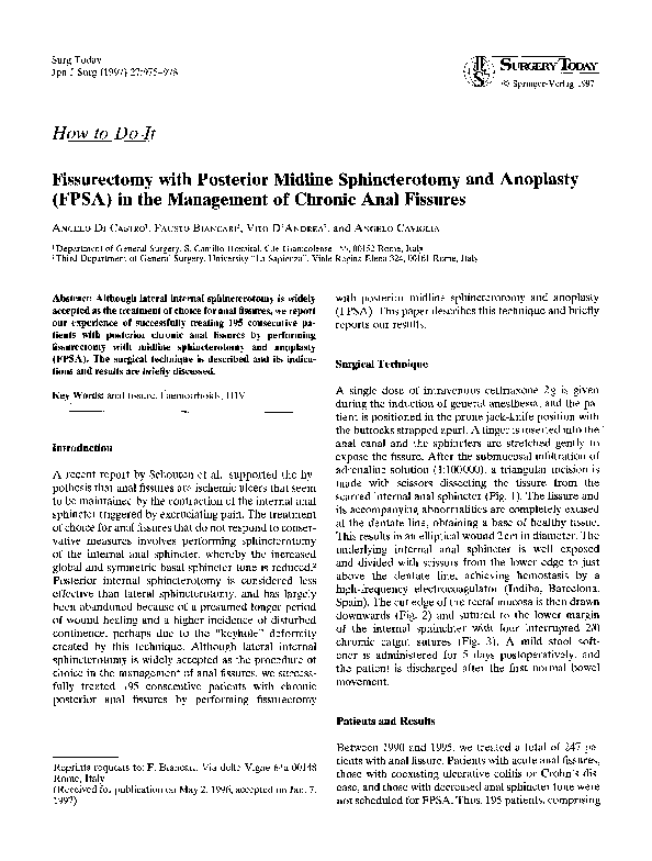 (PDF) Fissurectomy with posterior midline sphincterotomy and anoplasty ...