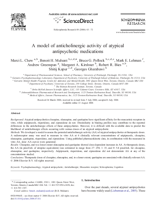 (PDF) A model of anticholinergic activity of atypical antipsychotic ...