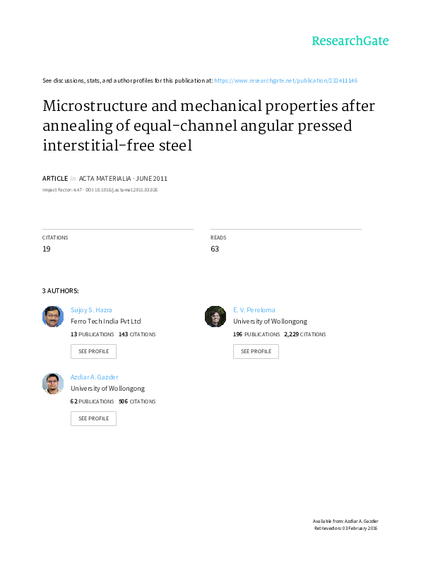 (PDF) Microstructure and mechanical properties after annealing of equal-channel angular pressed ...