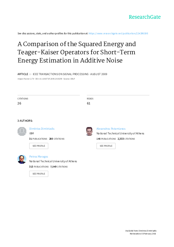(PDF) A Comparison of the Squared Energy and Teager-Kaiser Operators for Short-Term Energy ...