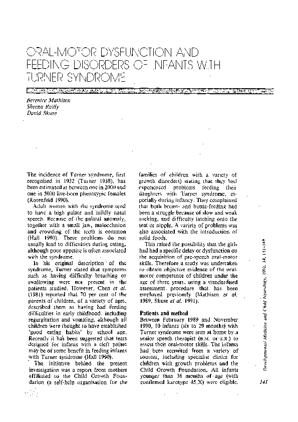 (PDF) Oral-Motor Dysfunction and Feeding Disorders of Infants With ...