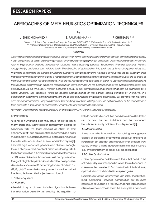 Pdf Approaches Of Meta Heuristics Optimization Techniques