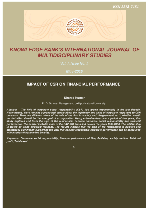(PDF) IMPACT OF CSR ON FINANCIAL PERFORMANCE