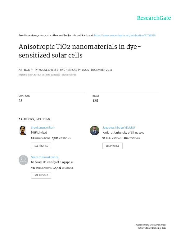 (PDF) Anisotropic TiO2 nanomaterials in dye-sensitized solar cells