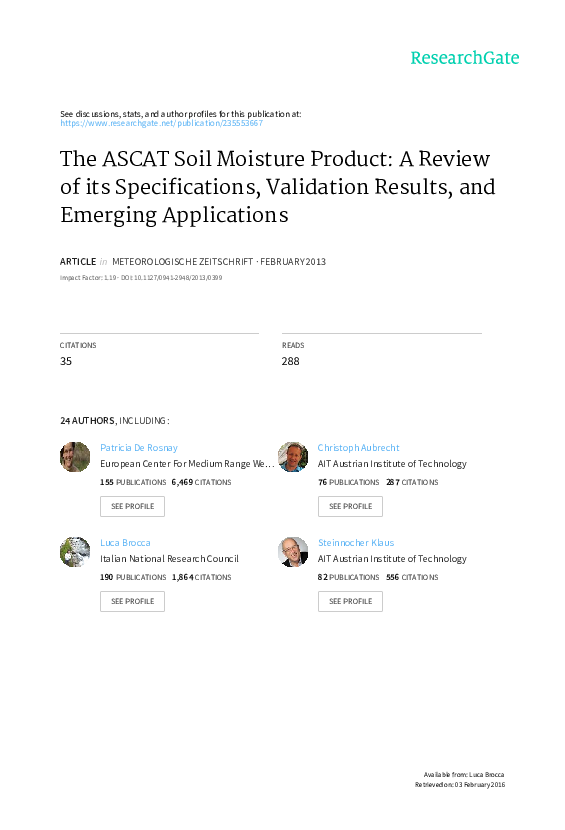 (PDF) The ASCAT Soil Moisture Product: A Review of its Specifications ...