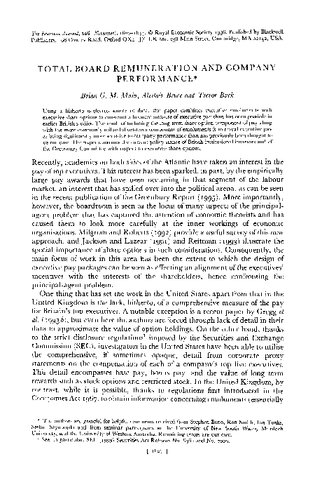 (PDF) Total Board Remuneration and Company Performance