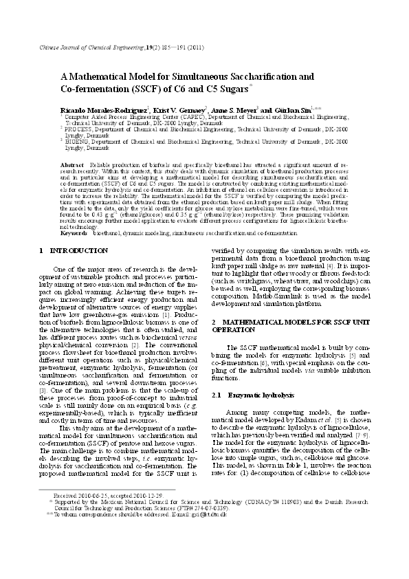 (PDF) A Mathematical Model for Simultaneous Saccharification and Co-fermentation (SSCF) of C6 ...