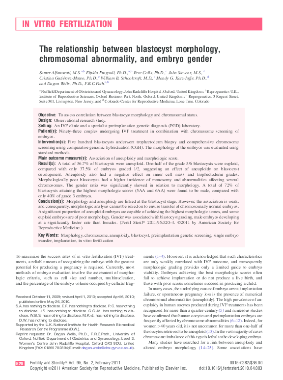 (PDF) The relationship between blastocyst morphology, chromosomal ...