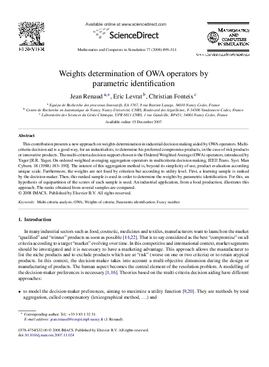 (PDF) Weights determination of OWA operators by parametric identification