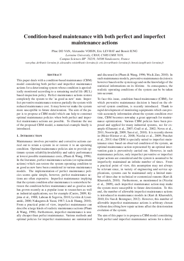 (PDF) Condition-based maintenance with both perfect and imperfect ...