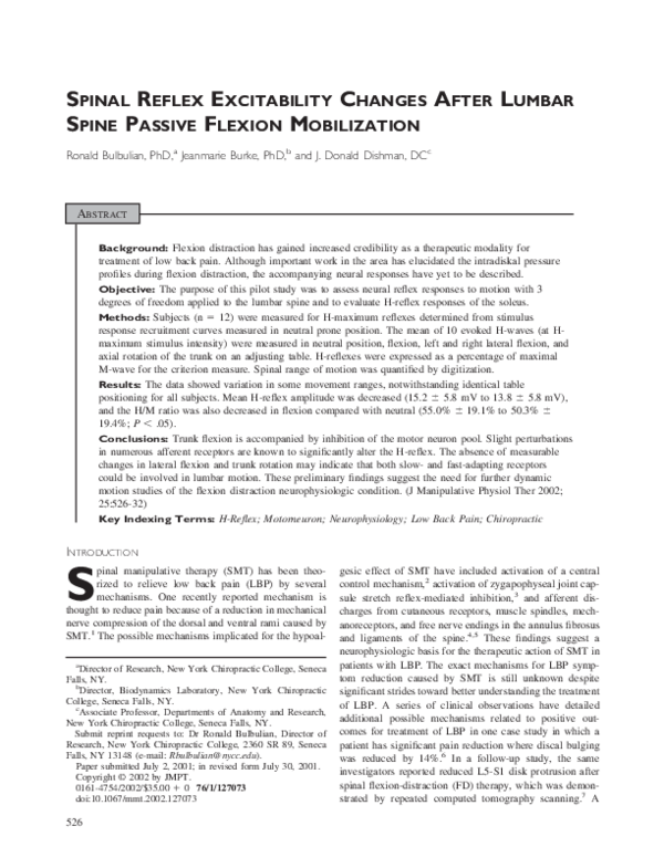 (PDF) Spinal reflex excitability changes after lumbar spine passive ...