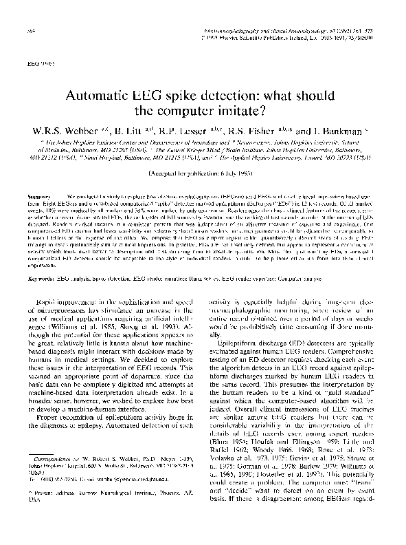 (PDF) Automatic EEG spike detection: what should the computer imitate?