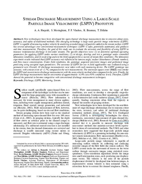 (PDF) Stream Discharge Measurement Using a Large-Scale Particle Image Velocimetry (LSPIV) Prototype