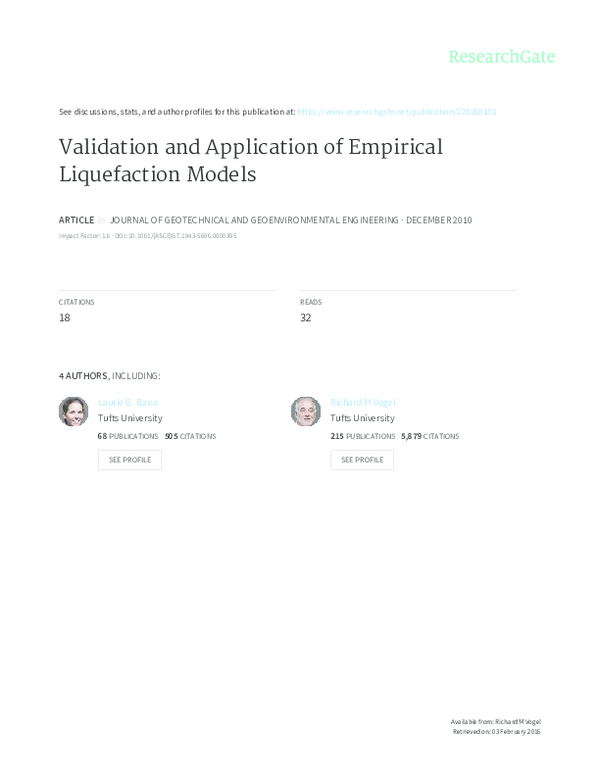 (PDF) Validation and Application of Empirical Liquefaction Models
