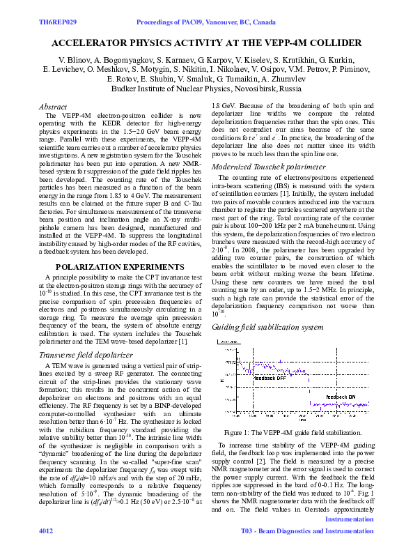 (PDF) Accelerator Physics Activity at the VEPP-4M Collider