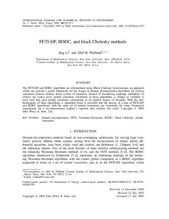 (PDF) FETI-DP, BDDC, and block Cholesky methods