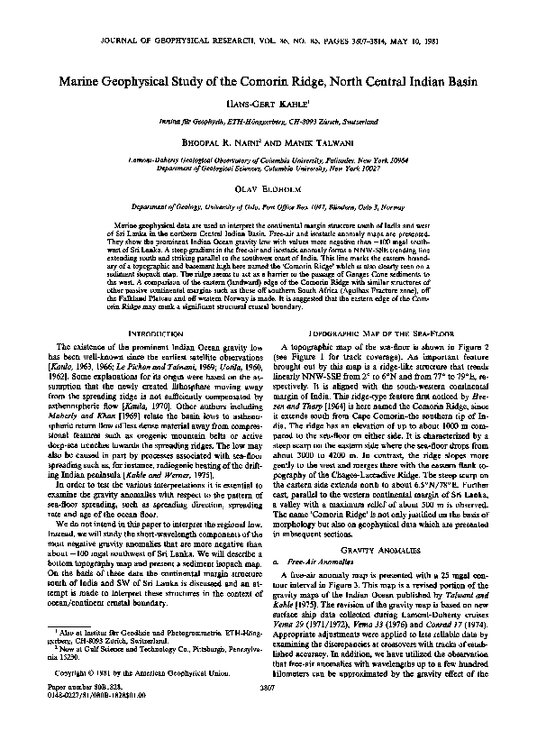 (PDF) Marine geophysical study of the Comorin Ridge, North Central ...