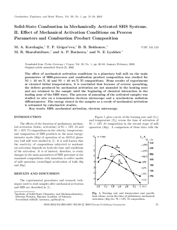 (PDF) Solid‐State Combustion in Mechanically Activated SHS Systems. I ...