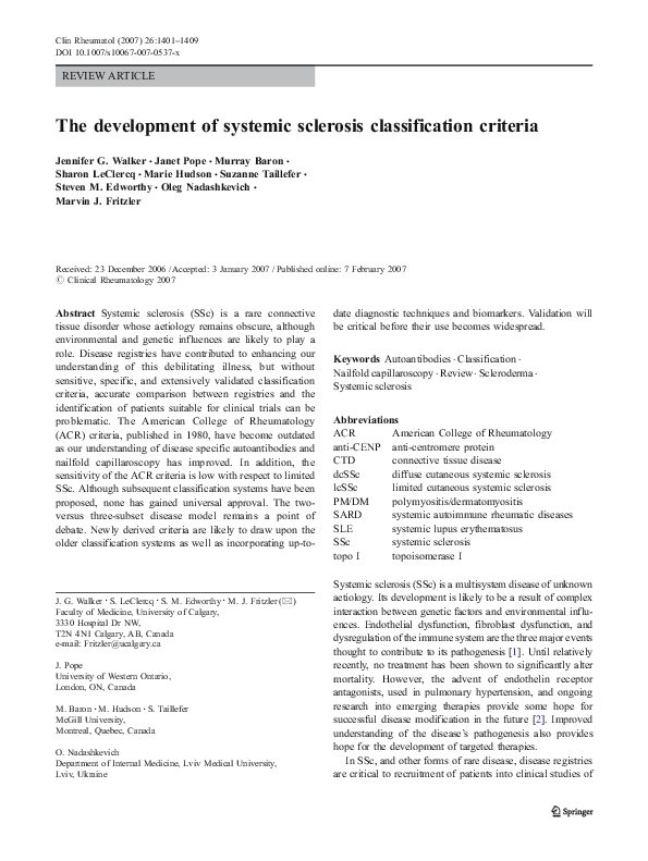 (PDF) The development of systemic sclerosis classification criteria