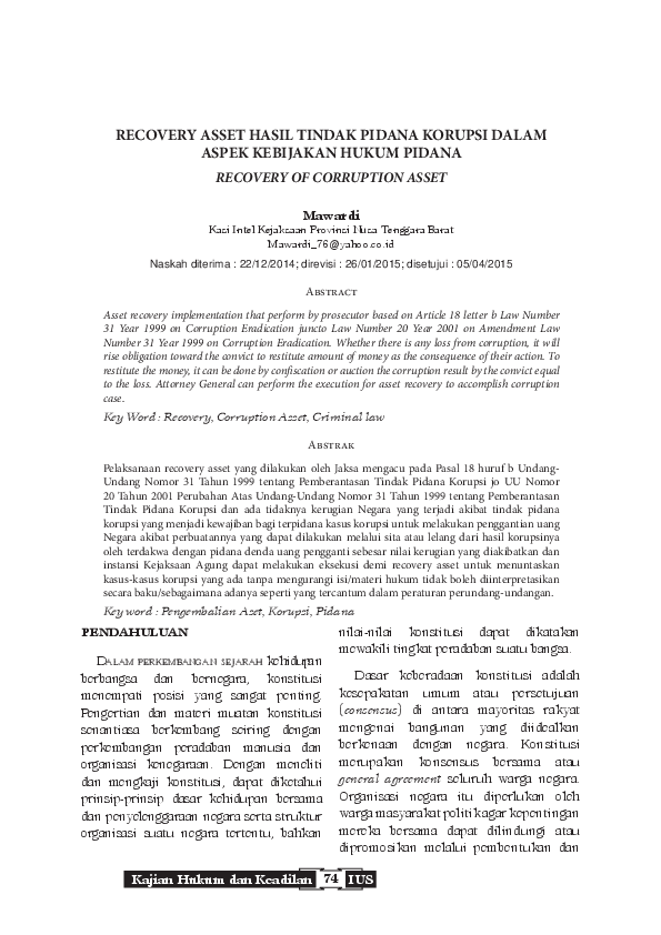 (PDF) RECOVERY OF CORRUPTION ASSET