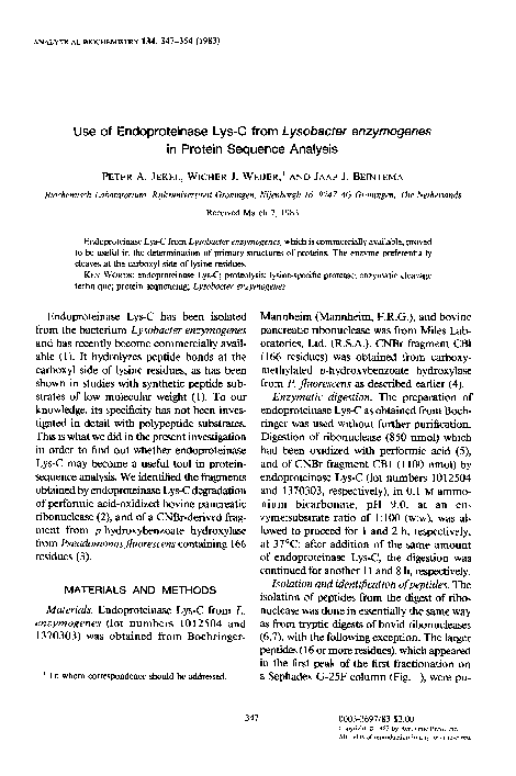 (PDF) Use of endoproteinase Lys-C from Lysobacter enzymogenes in ...