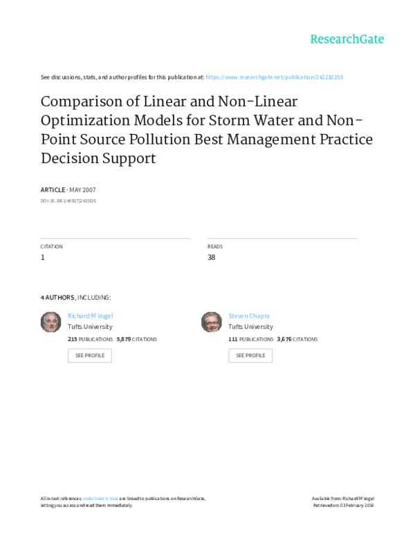 (PDF) Comparison of linear and non-linear optimization models for storm ...