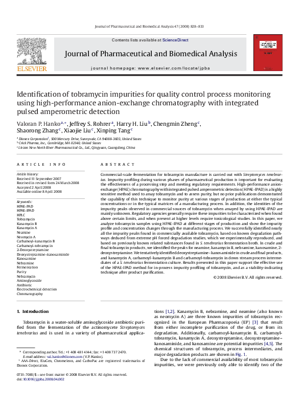 (PDF) Identification of tobramycin impurities for quality control ...