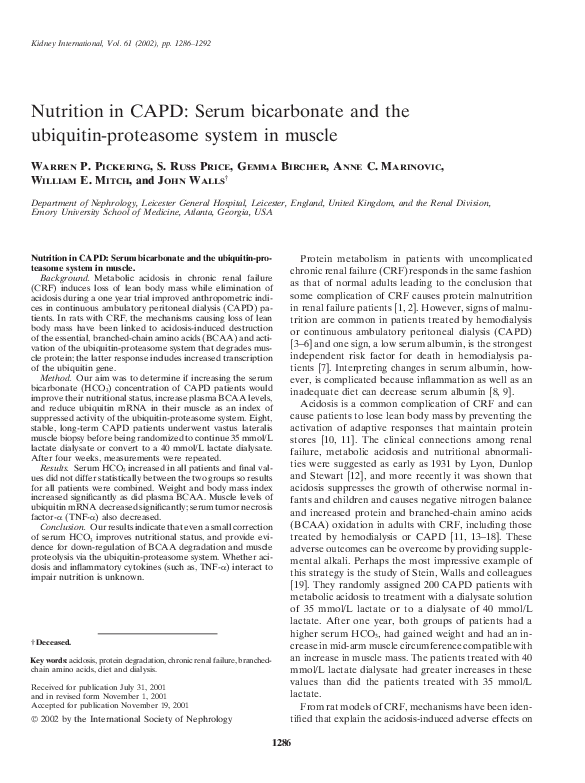 Nutrition in CAPD: Serum bicarbonate and the ubiquitin-proteasome ...