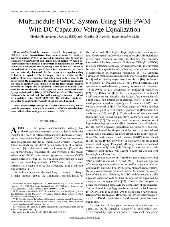 Pdf Multimodule Hvdc System Using She Pwm With Dc Capacitor Voltage Equalization