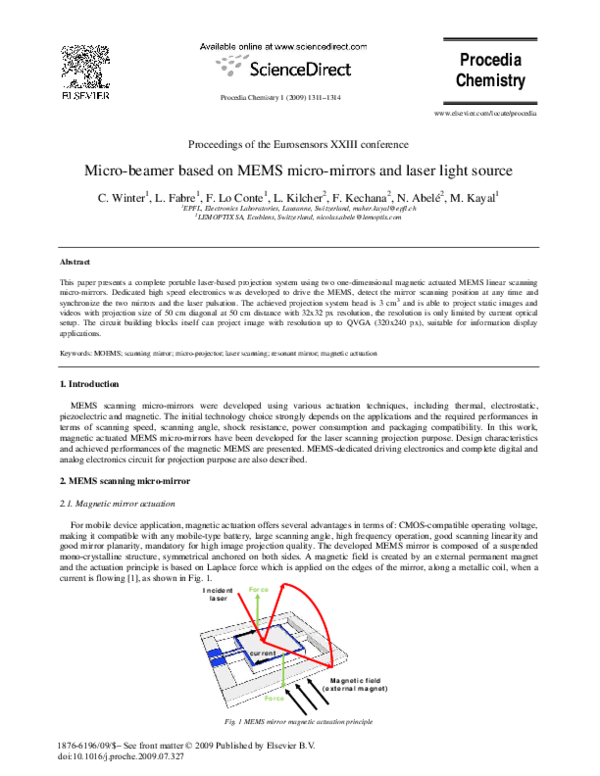 (PDF) Micro-beamer based on MEMS micro-mirrors and laser light source