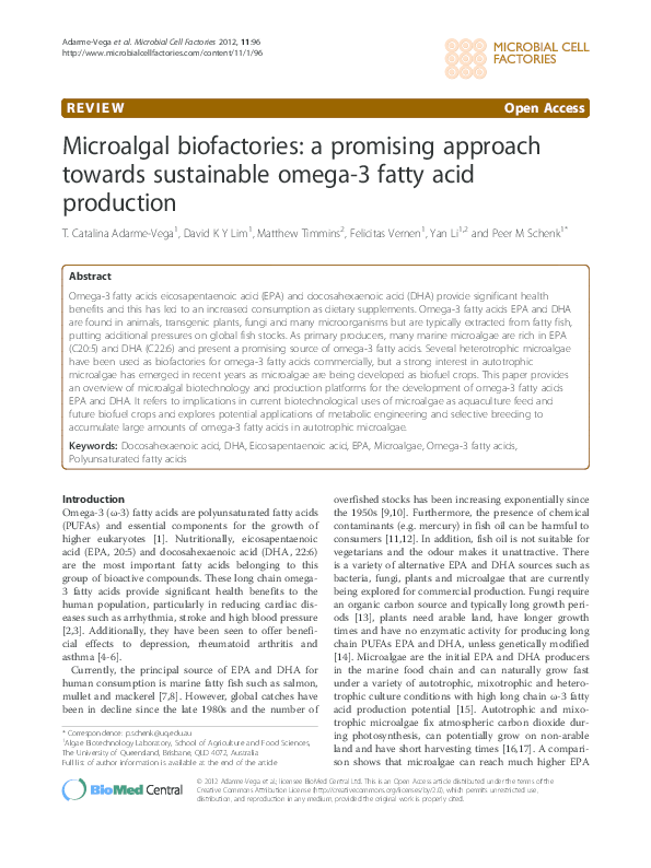 (PDF) Microalgal biofactories: a promising approach towards sustainable ...