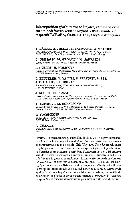 (PDF) Décomposition géochimique de l'hydrogramme de crue sur un petit ...