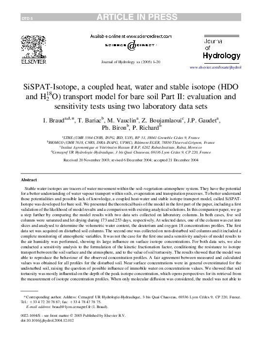 (PDF) SiSPAT-Isotope, a coupled heat, water and stable isotope (HDO and ...