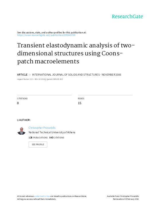 (PDF) Transient elastodynamic analysis of two-dimensional structures using Coons-patch macroelements