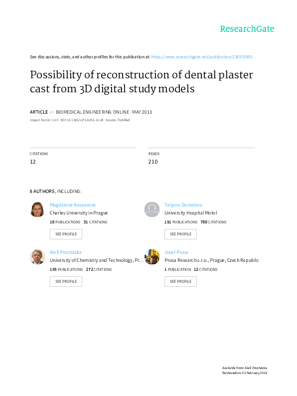 (PDF) Possibility of reconstruction of dental plaster cast from 3D ...