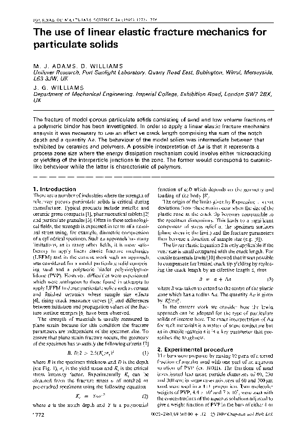(PDF) The use of linear elastic fracture mechanics for particulate solids