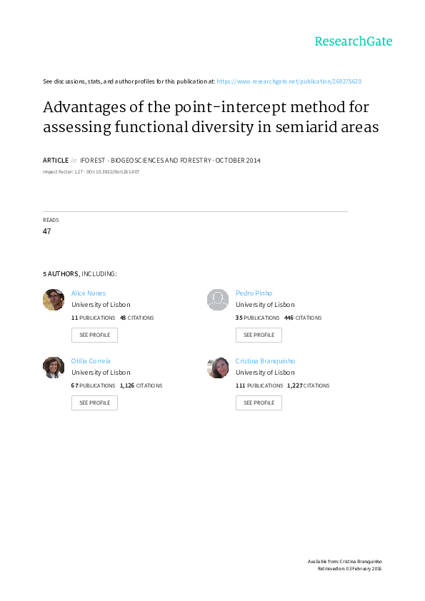 (PDF) Advantages of the point-intercept method for assessing functional ...