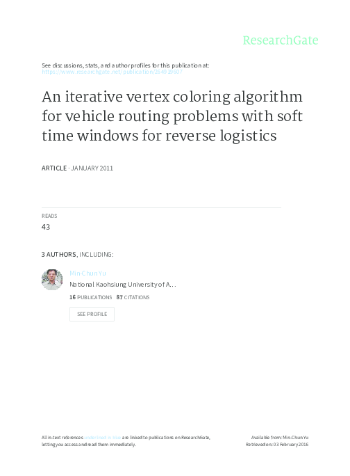 (PDF) An iterative vertex coloring algorithm for vehicle routing problems with soft time windows ...