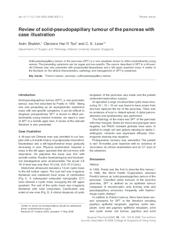 (PDF) Review of solid-pseudopapillary tumour of the pancreas with case illustration