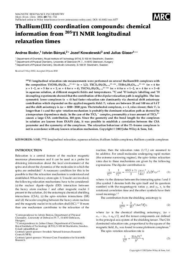 (PDF) Thallium(III) coordination compounds: chemical information ...