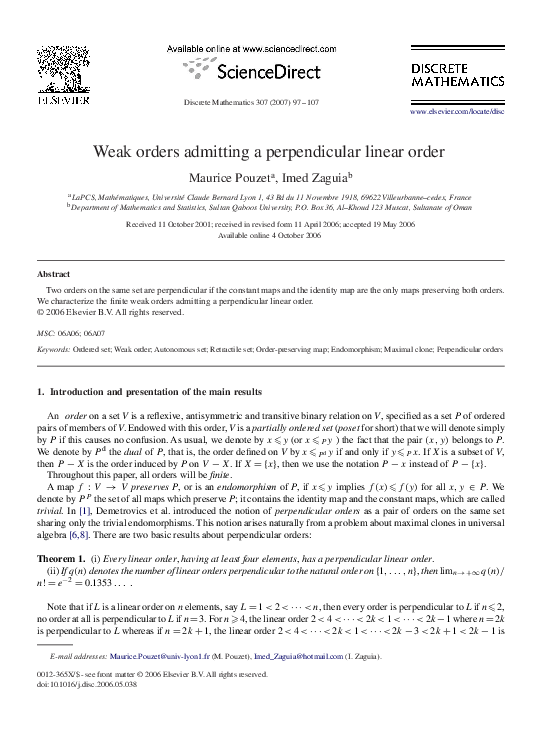 (PDF) Weak orders admitting a perpendicular linear order