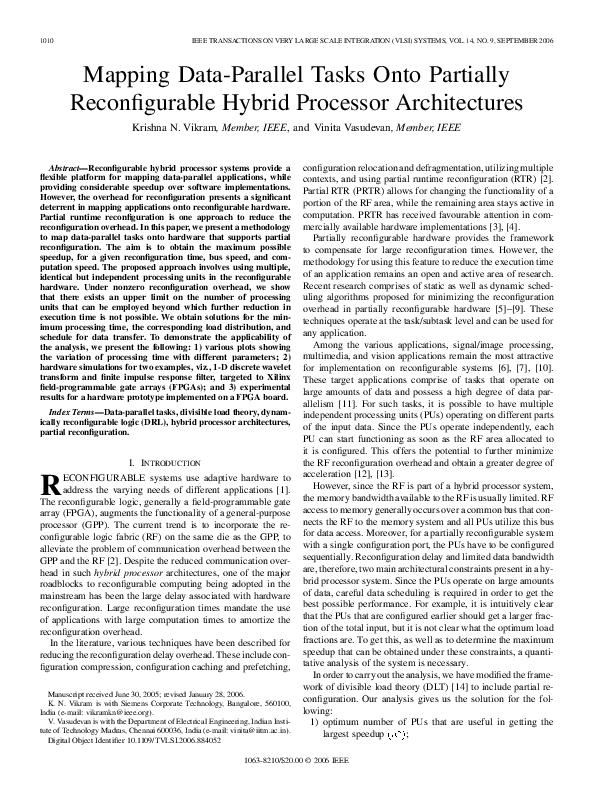 Pdf Mapping Data Parallel Tasks Onto Partially Reconfigurable Hybrid Processor Architectures