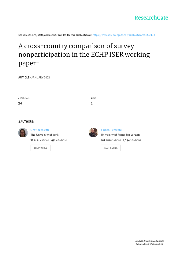 (PDF) A cross-country comparison of survey nonparticipation in the ECHP ...