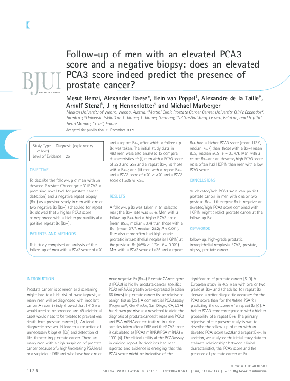 (PDF) Follow-up of men with an elevated PCA3 score and a negative ...
